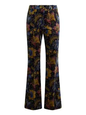 Etro Etro Cotton-Blend Velvet Flared Pants With Floral Motif Floral