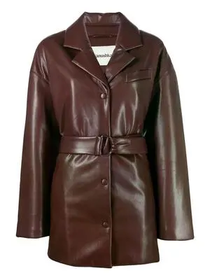 Nanushka Belted Faux-leather Blazer - Brown