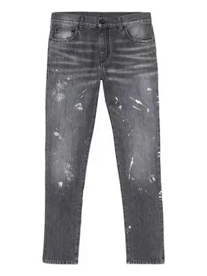 Off-White Diag-stripe Distressed Jeans - Grey