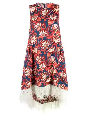 La DoubleJ La Scala Feather-trim Dress - Blue