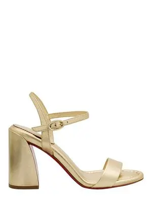 CHRISTIAN LOUBOUTIN 85mm Miss Jane Metallic Leather Sandals - Platine