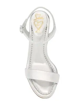 CHRISTIAN LOUBOUTIN 85mm Miss Jane Metallic Leather Sandals - Silver