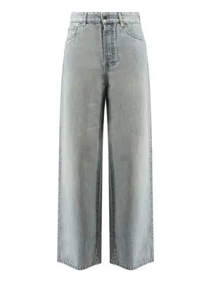 Miu Miu Cotton Pants With Logo Lettering Embroidery Blu