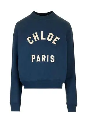Chloé Cotton Sweatshirt With Logo - Blue
