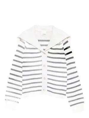 ALLUDE Striped Knit Cardigan - White
