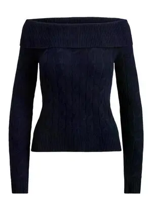 Ralph Lauren Cable-knit Off-the-shoulder Sweater - Blue