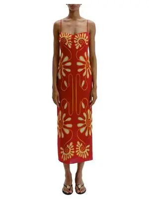 CALA DE LA CRUZ Paloma Floral Print Midi Dress - Red