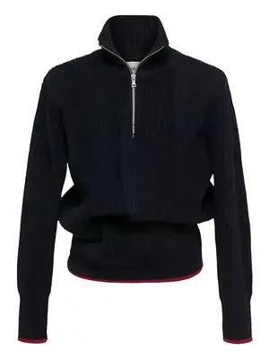 O.FILES Zip-up Funnel-neck Sweater - Black