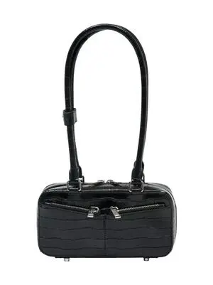 SELF-PORTRAIT Crocodile-embossed Leather Shoulder Bag - Black