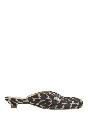 GANNI Leopard Print Buckle Mules - Neutrals