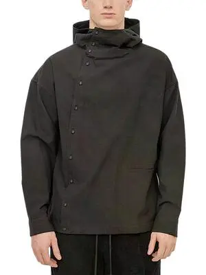 THE VIRIDI-ANNE Hooded Button-up Overshirt - Black