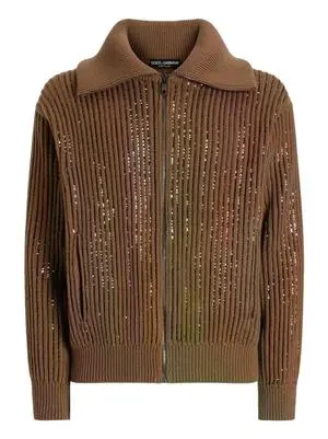 Dolce & Gabbana Zip-up Ribbed Cardigan - Brown