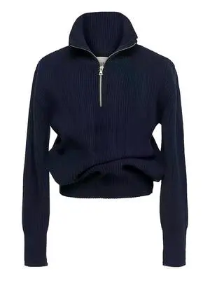 O.FILES Zip-up Funnel-neck Sweater - Blue