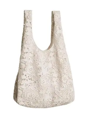 H&m X Magda Butrym Lace Tote Bag With Floral Applique - Cream