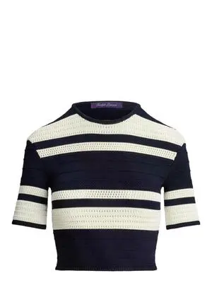 Ralph Lauren Striped Textured Short-sleeved Sweater - Blue