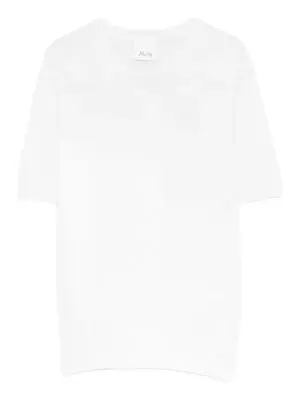 ALLUDE Short-sleeve Knitted T-shirt - White
