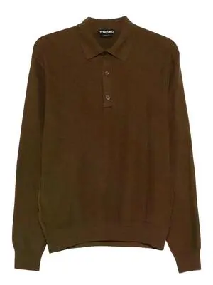 TOM FORD Long-sleeve Polo Shirt - Brown
