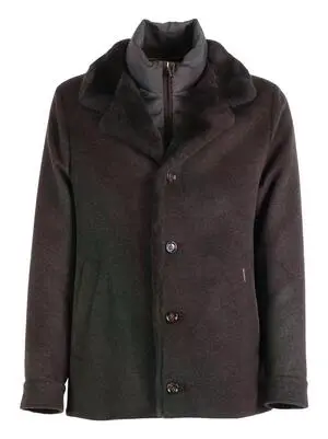 MOORER Textured-collar Single-breasted Coat - Brown