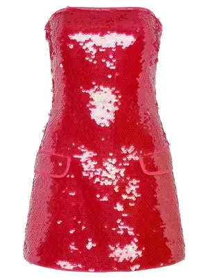 Paris Georgia Mermaid Sequin Strapless Mini Dress - Red