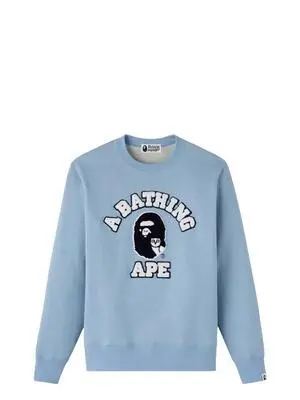OVO X Bape Denim Fleece College Crewneck Sweatshirt - Light Indigo