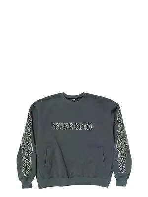 THUG CLUB Leather Flame Sweatshirt - Grey