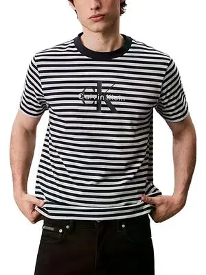 Calvin Klein Striped Logo T-shirt - Blue