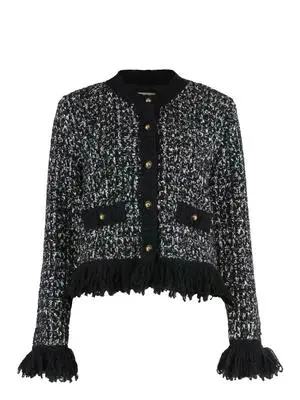 Moncler Fringe-trim Tweed Jacket - Black