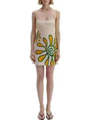 CALA DE LA CRUZ Lucca Floral Mini Dress Neutrals