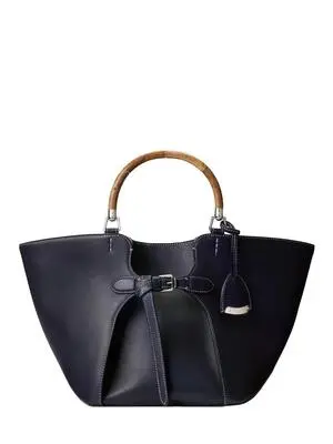 Ralph Lauren Leather Tote Bag With Wood Handles - Blue