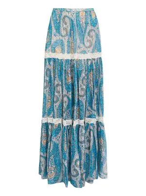 Etro Patterned Silk Maxi Skirt - Blue