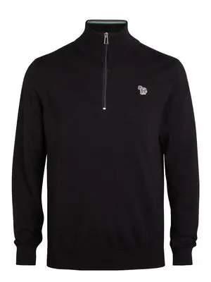 Paul Smith Appliquéd Half-zip Cotton Jumper - Black
