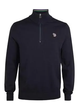 Paul Smith Appliquéd Half-zip Cotton Jumper - Navy