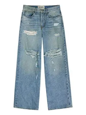 SATOSHI NAKAMOTO Distressed Wide-leg Jeans - Blue