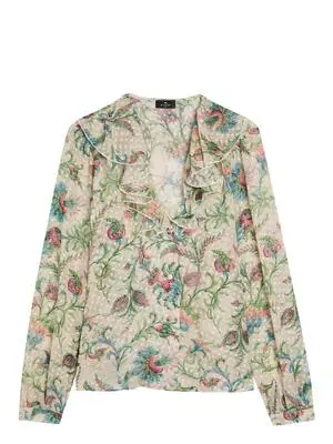 ETRO Textured Floral-Print Silk-Blend Shirt