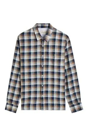 Officine Générale Younes Checked Cotton And Linen-blend Shirt - Navy