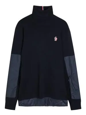 Moncler Panelled Roll-neck Wool-blend Jumper - Navy