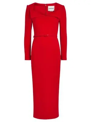 Roland Mouret Belted Wool Midi Dress - Red