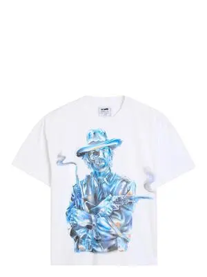 WARREN LOTAS Chrome Gunslinger Printed Cotton T-shirt - White And Blue