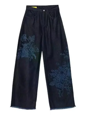 MARQUES' ALMEIDA Floral Motif Frayed Jeans - Blue