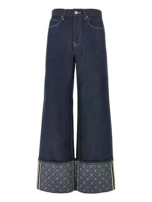 Tory Burch Patterned Cuff Jeans - Blue