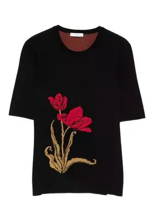 Erdem Floral-jacquard Knitted T-shirt - Black