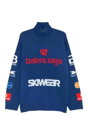 Balenciaga Sponsor Jacquard Turtleneck Sweater - Blue