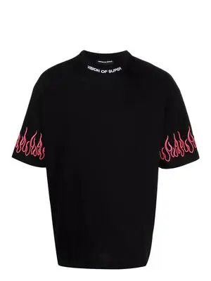 VISION OF SUPER Flames-print Cotton T-shirt - Black