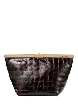 JIMMY CHOO Crocodile-effect Chain Clutch - Brown
