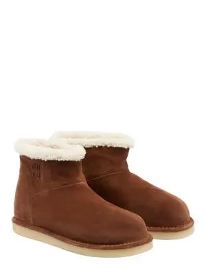 Miu Miu Shearling-lined Suede Ankle Boots - Brown