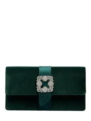Manolo Blahnik Capri Embellished Velvet Clutch - Green