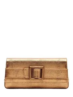 Manolo Blahnik Maygot Metallic Leather Clutch - Gold