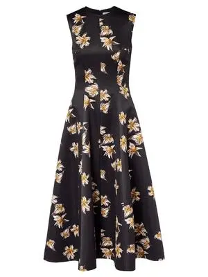 EMILIA WICKSTEAD Mara Floral Duchess Satin Midi Dress - Black