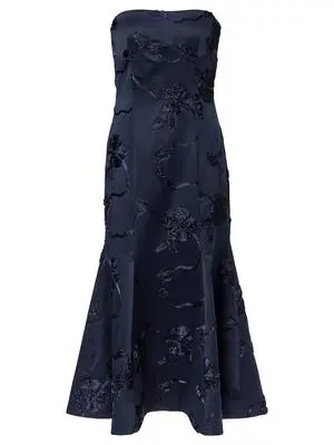 Remain Birger Christensen Floral Embroidered Strapless Midi Dress - Blue