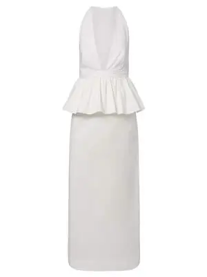 ADRIANA DEGREAS Cotton Maxi Peplum Dress - White